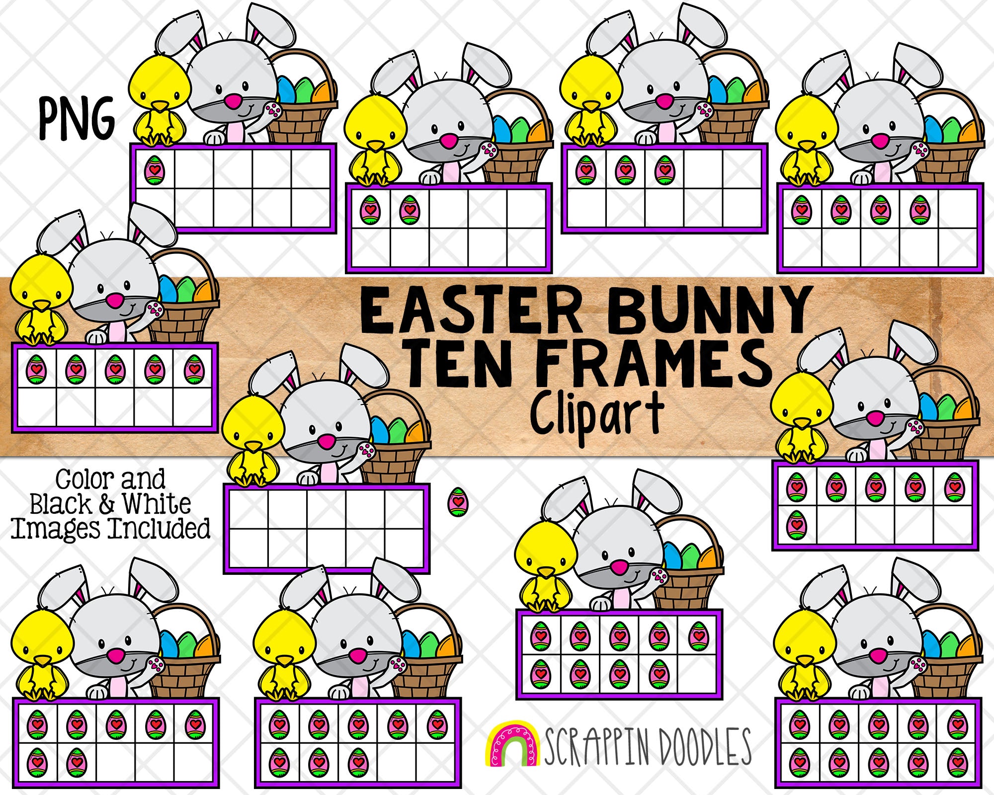 Easter Bunny Ten Frames ClipArt - Commercial Use PNG – Scrappin Doodles