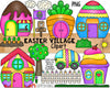 Easter Village Clip Art - Decorated Egg Houses - Easter Bunny Carrot H ...
