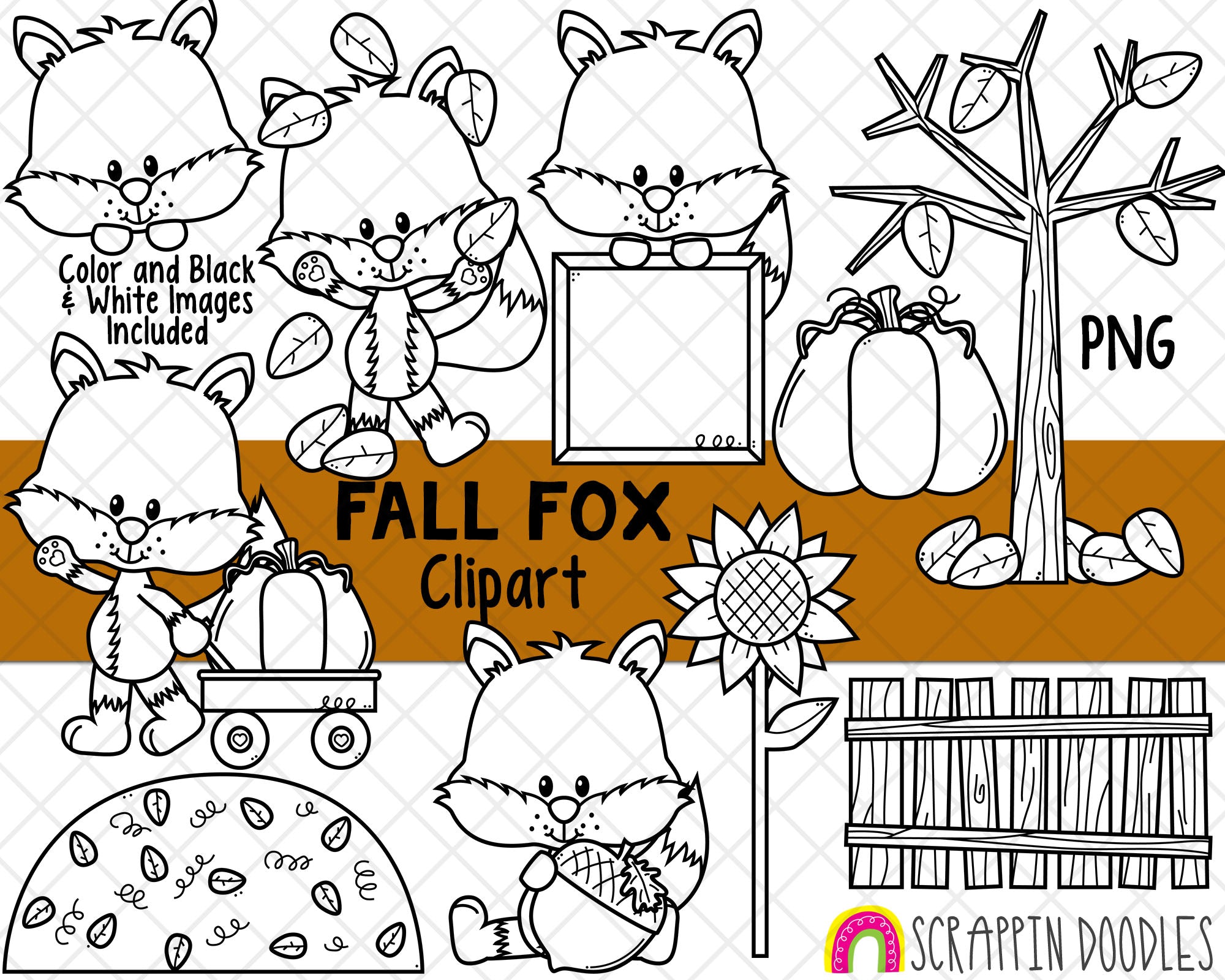 Fall Foxes ClipArt - Commercial Use Autumn Fox Graphics - Hand Drawn P ...