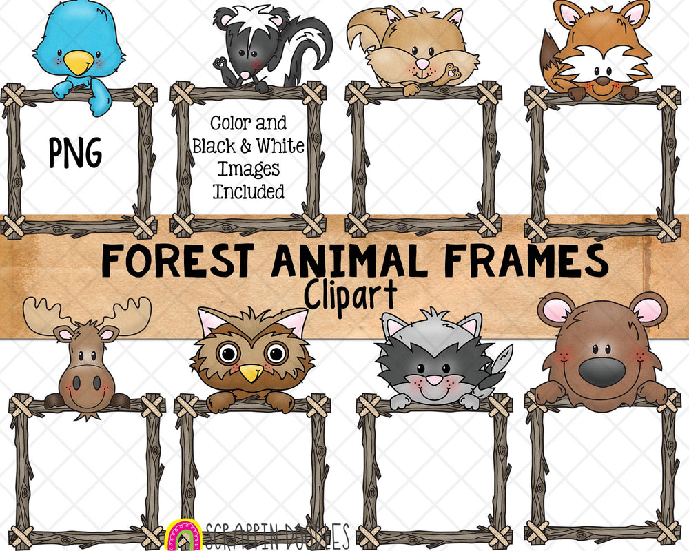 Forest Animal Frames ClipArt - Woodland Brown Bear - Moose - Raccoon ...