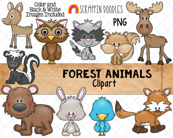 Forest Animals ClipArt - Woodland Brown Bear - Moose - Raccoon - Fox P ...