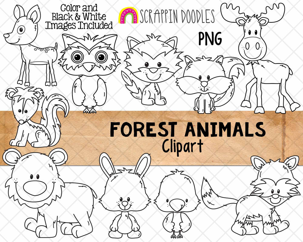 Forest Animals ClipArt - Woodland Brown Bear - Moose - Raccoon - Fox P ...