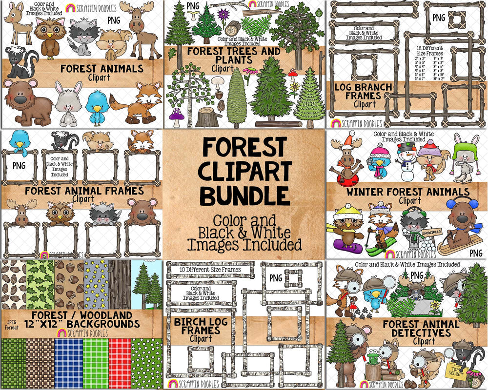 Forest Clip Art Bundle - Forest Animals - Trees - Plants - Borders - B ...