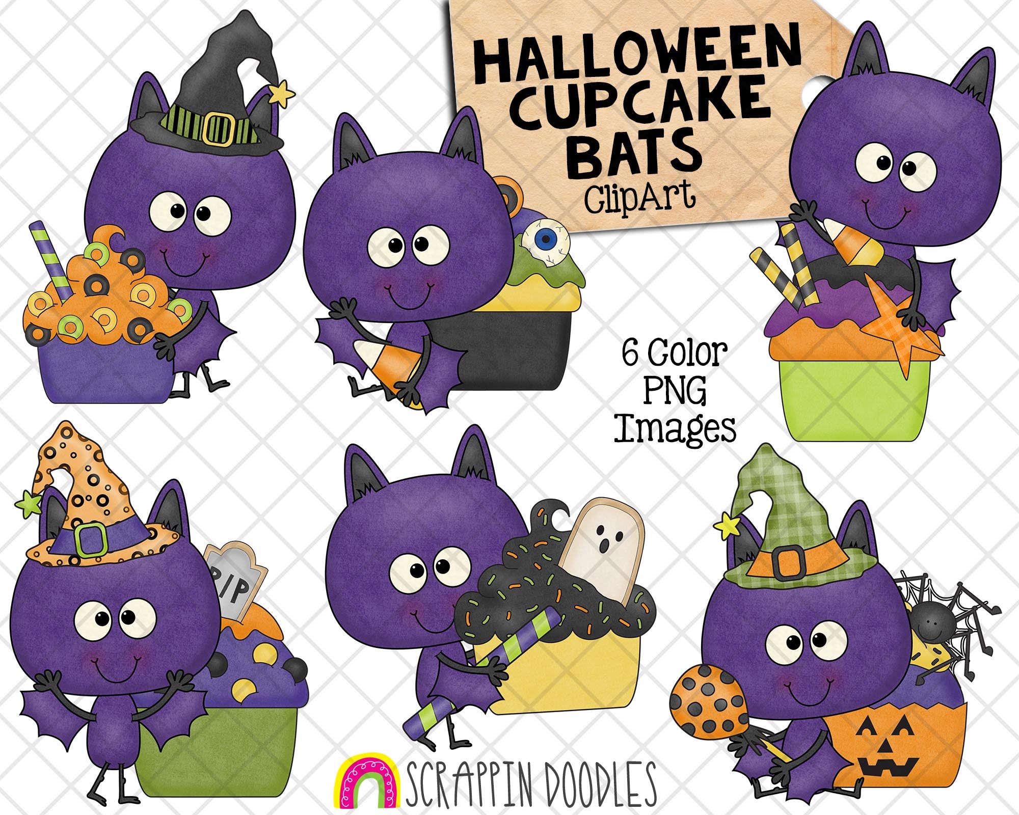 Halloween Cupcake Bats ClipArt - Fall Bat Clipart - Vampire Bats - Com ...