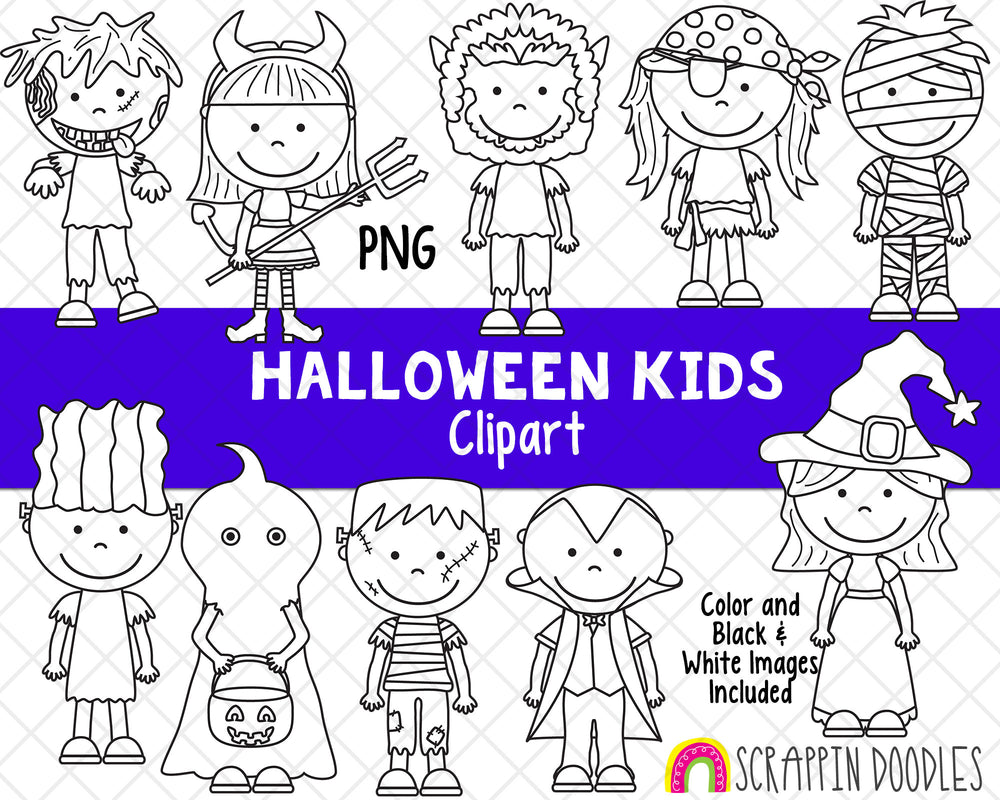 Halloween Clipart - Halloween Dress Up Kids ClipArt - Halloween Costum ...