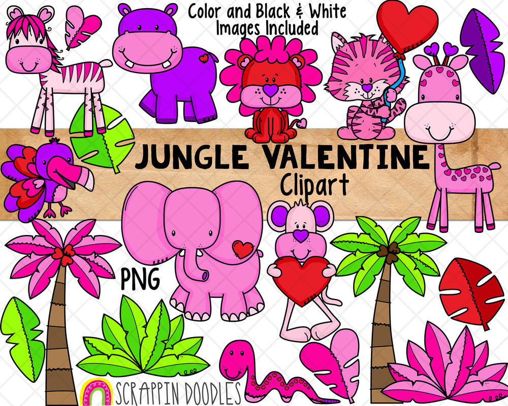 Jungle Animal ClipArt - Valentine Jungle Animals - Pink Jungle - Comme ...
