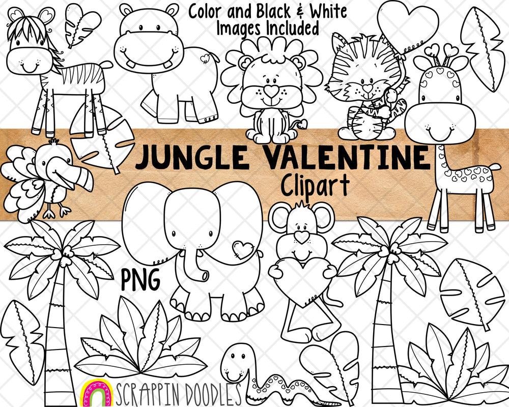 Jungle Animal ClipArt - Valentine Jungle Animals - Pink Jungle - Comme ...