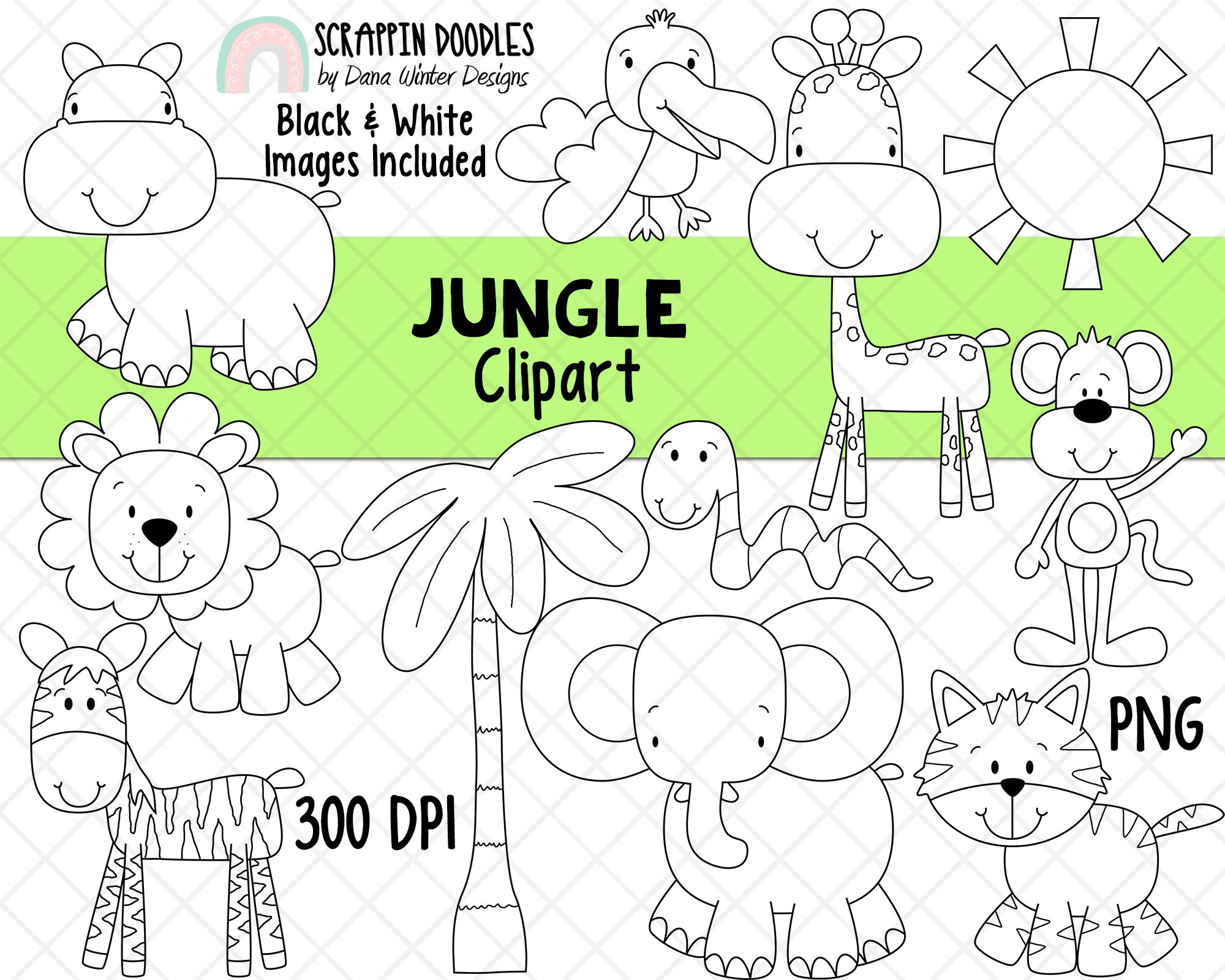 Baby Jungle Animals Clipart Black And White