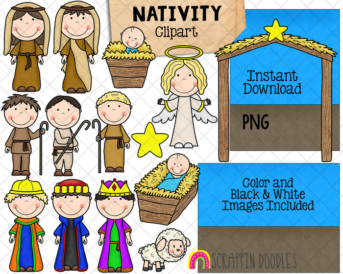 Christmas Nativity ClipArt - Christmas Baby Jesus ClipArt - Mary Josep ...
