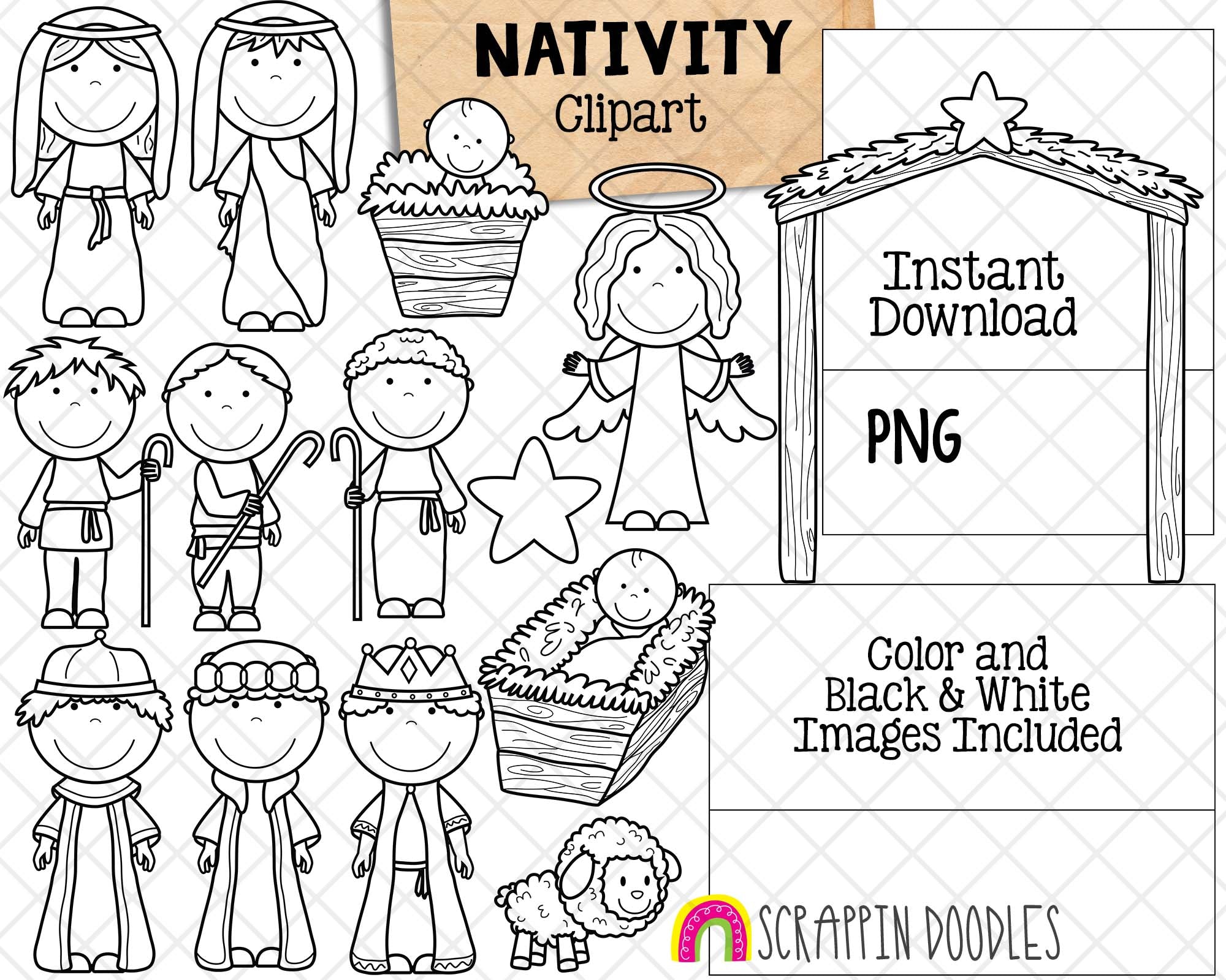 Nativity Clip Art Black And White