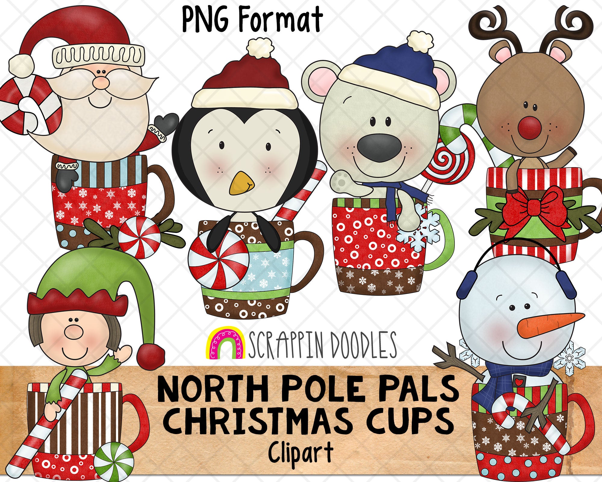 North Pole Pals Clipart - Christmas Cocoa Cups Clipart - Instant Downl ...