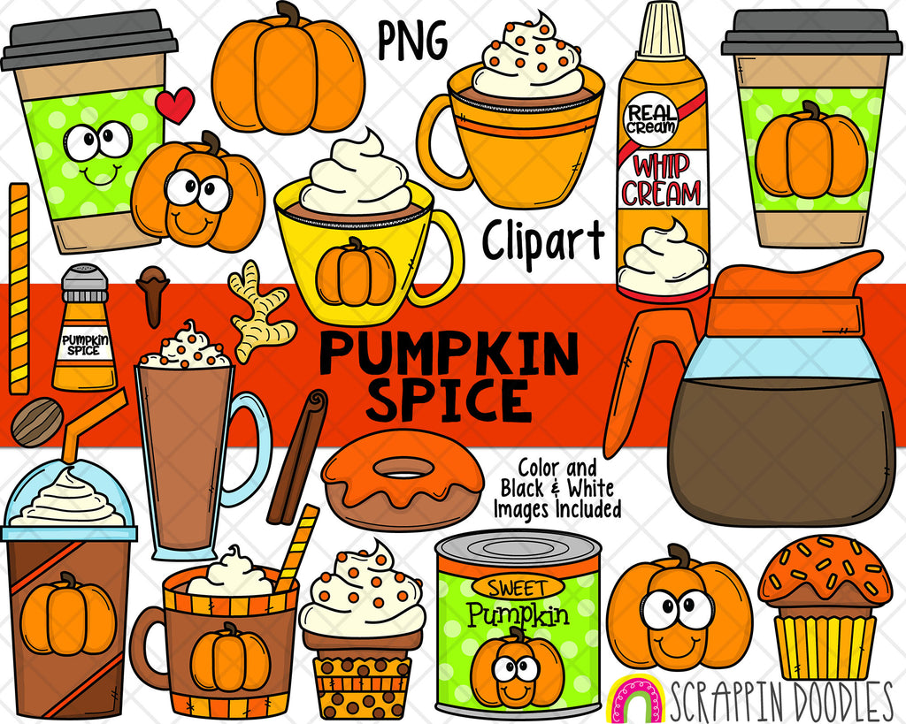 Pumpkin Spice Clip Art - Autumn Clipart - Coffee Clipart – Scrappin Doodles