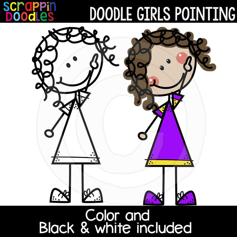 Doodle Girls - Kids Pointing Clip Art – Scrappin Doodles