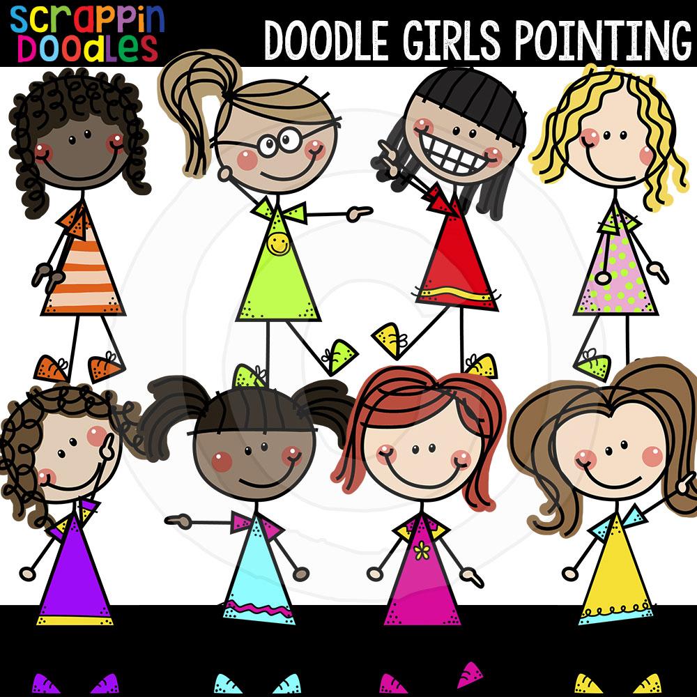 Doodle Girls - Kids Pointing Clip Art – Scrappin Doodles