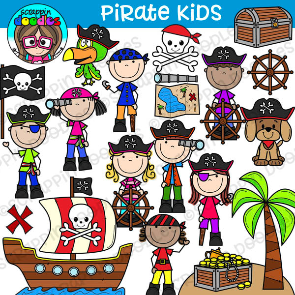 Pirate Clip Art For Kids Watercolor Cartoon Pirate Characters.