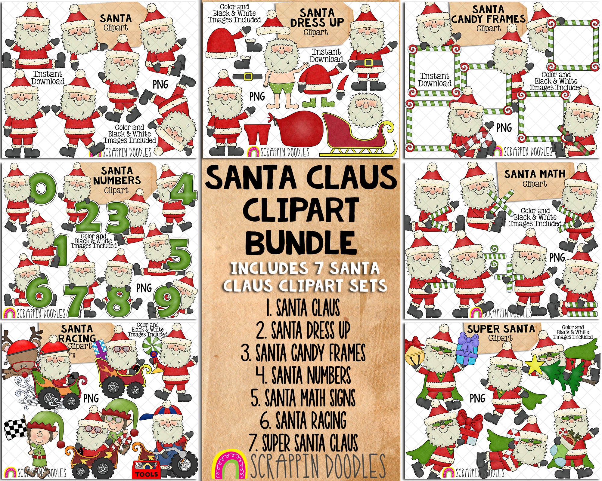 Santa Claus ClipArt Bundle - Cute Christmas Santas - Super Santa - Chr ...