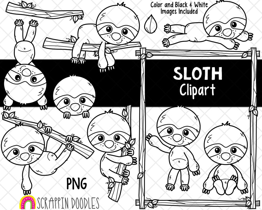Sloth ClipArt - Cute Sloth Clipart - Jungle Animal - Sloth In Tree ...