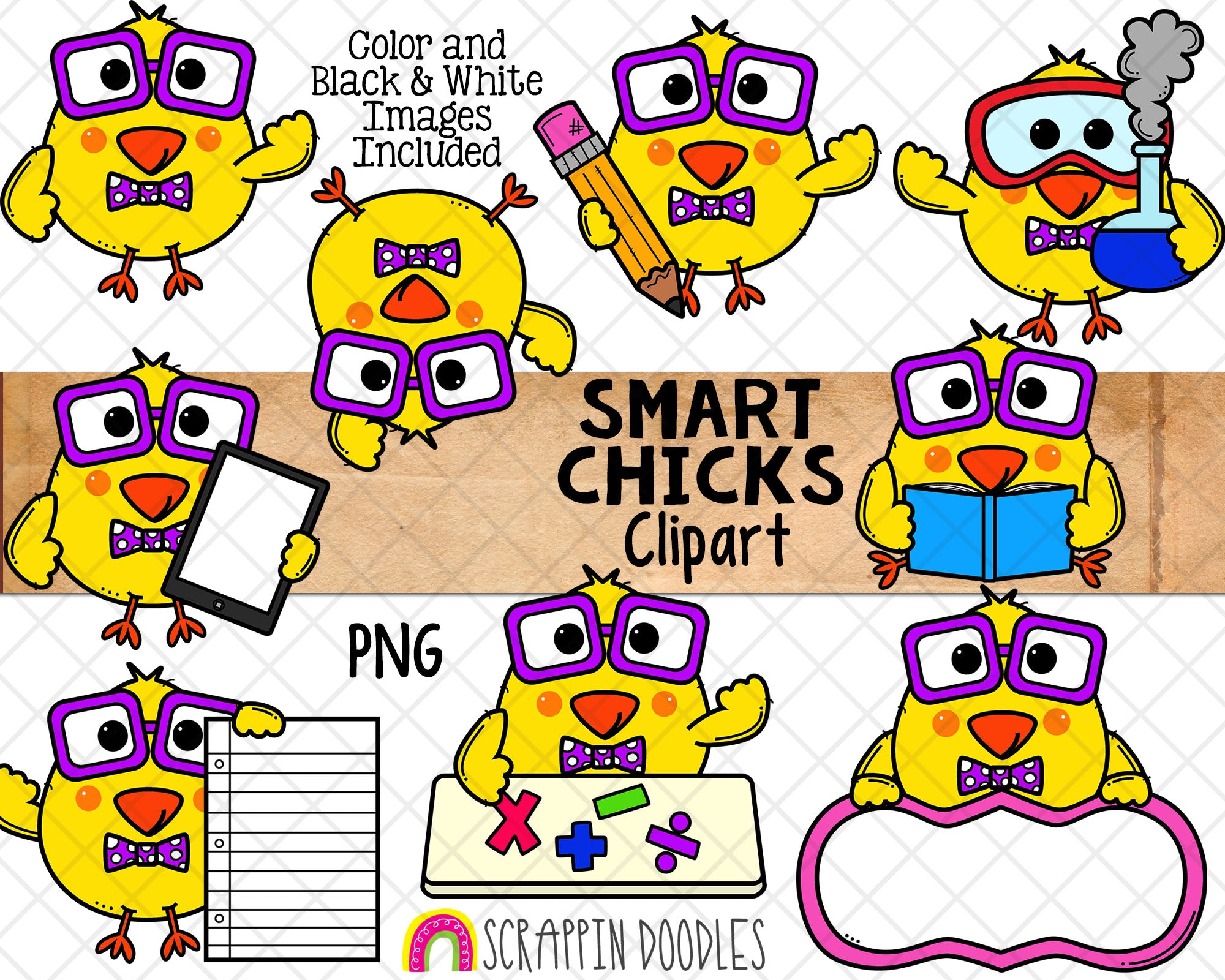 Smart Chicks Clip Art - Easter School Chicks Graphics - Commercial Use ...