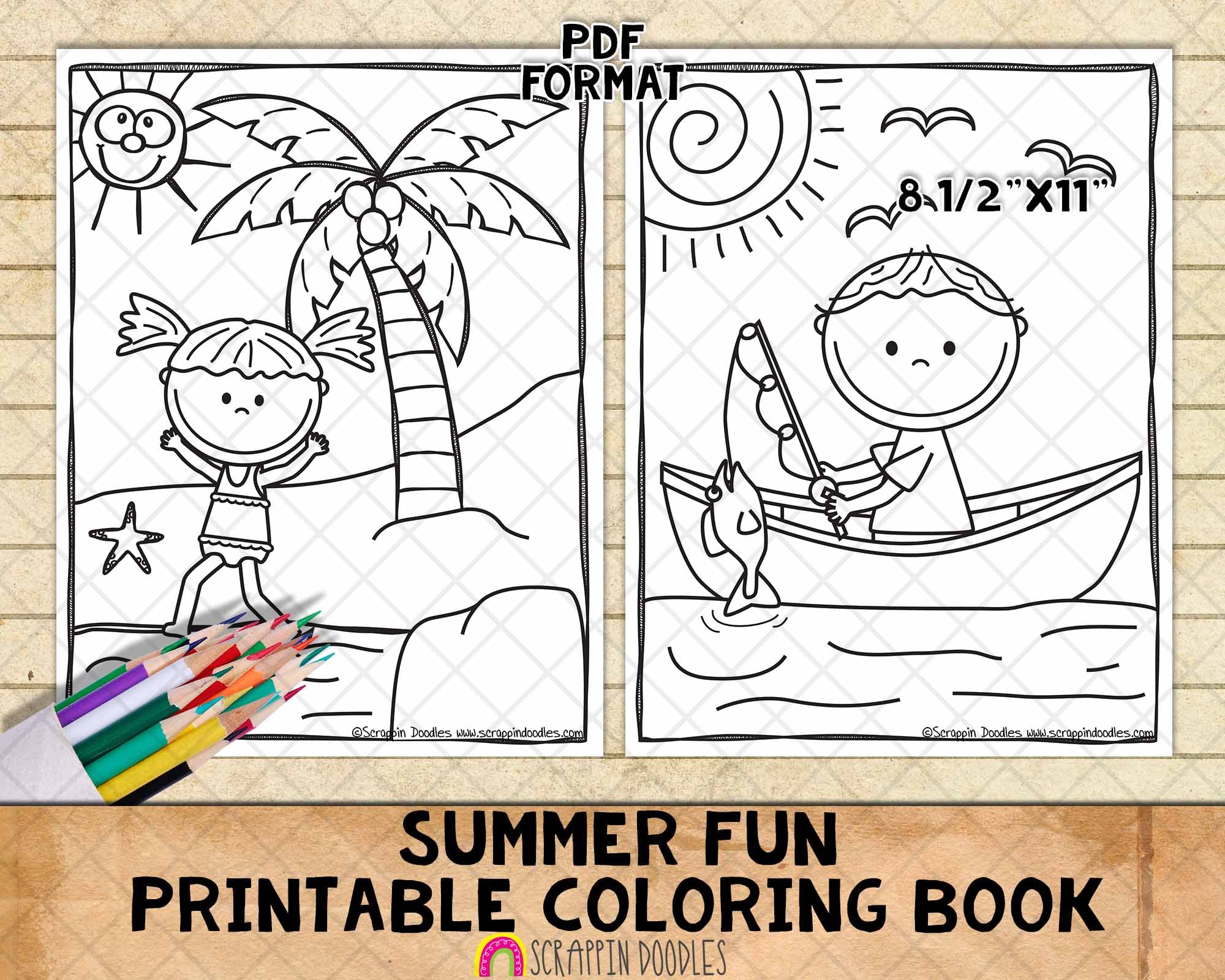 Summer Fun Coloring Book - Camping Beach Coloring Pages - Printable PD ...