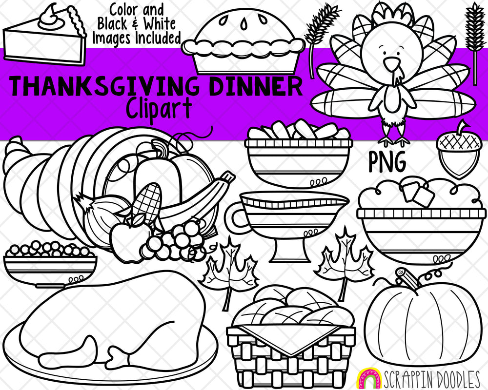 Thanksgiving Dinner ClipArt - Thanksgiving Food Graphics - Turkey Dinn ...