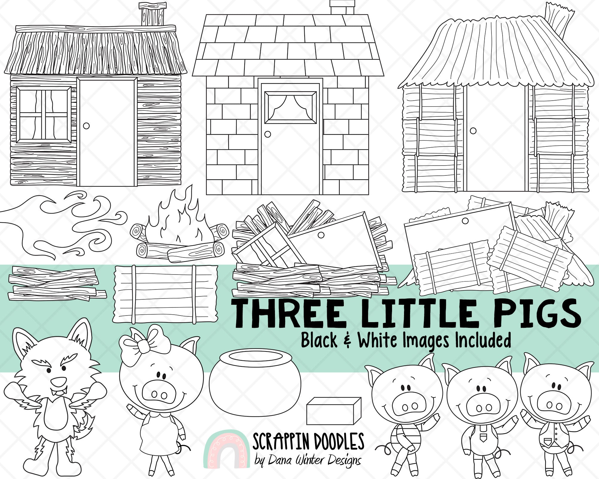 Three Little Pigs Clipart Black And White