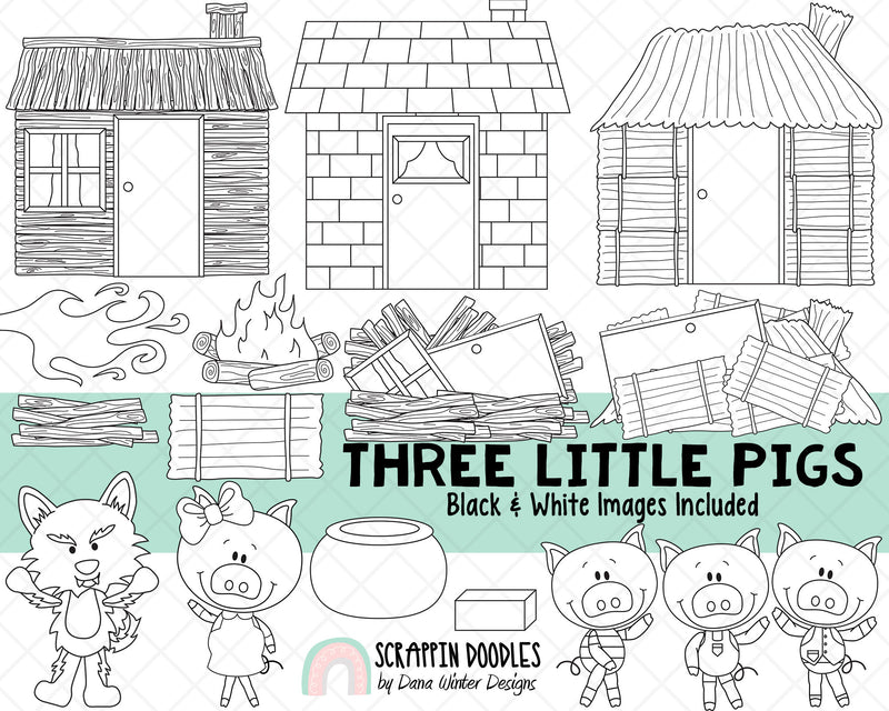 Three Little Pigs ClipArt - Nursery Rhyme - Fairy Tale Graphics - Big ...