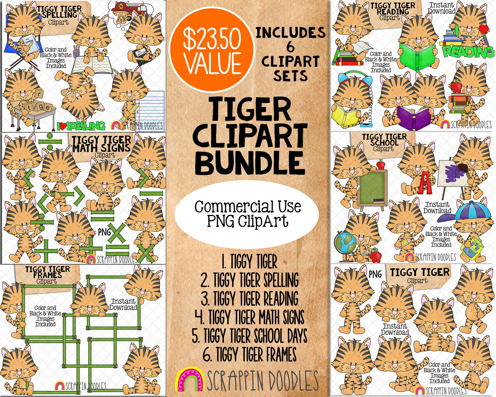 Tiggy Tiger ClipArt Bundle - Commercial Use PNG – Scrappin Doodles