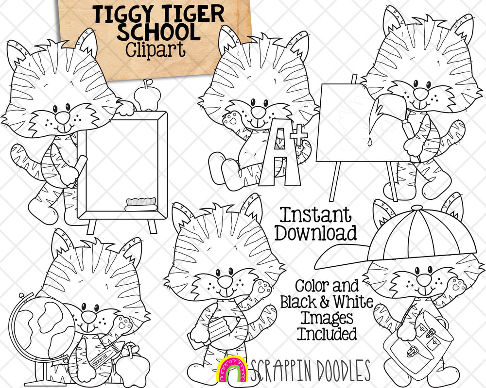 Tiger School ClipArt - Tiggy Tiger Cute Baby Jungle Animal - Commercia ...