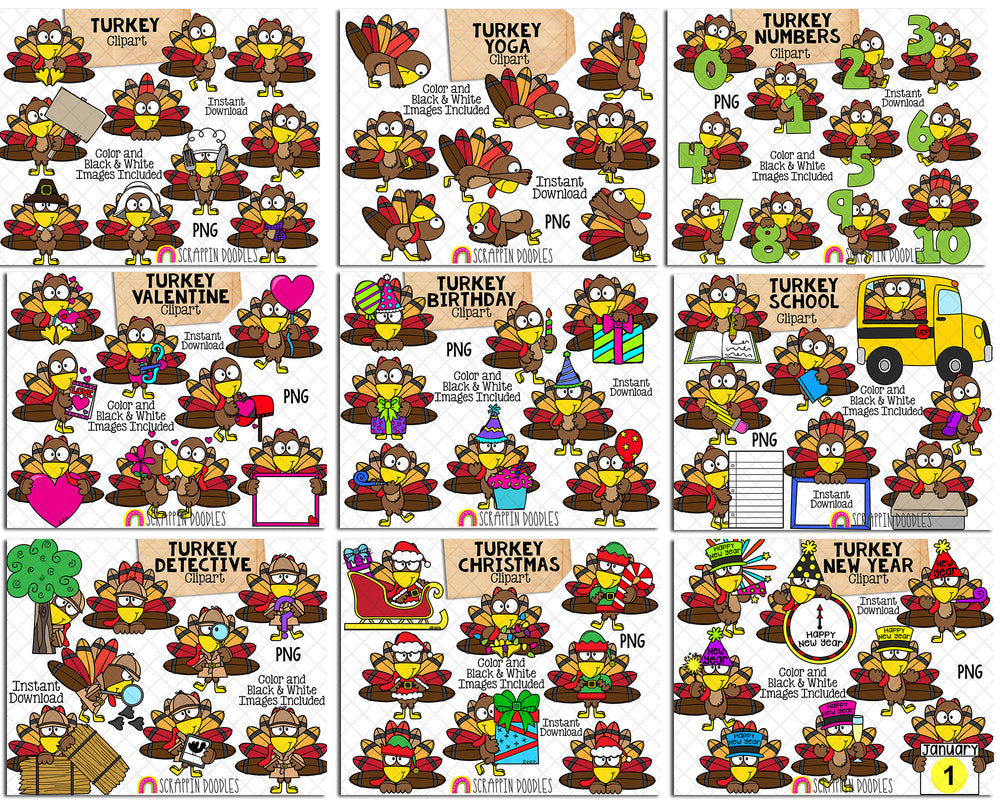Turkey ClipArt Bundle - Thanksgiving Turkeys - Commercial Use PNG ...