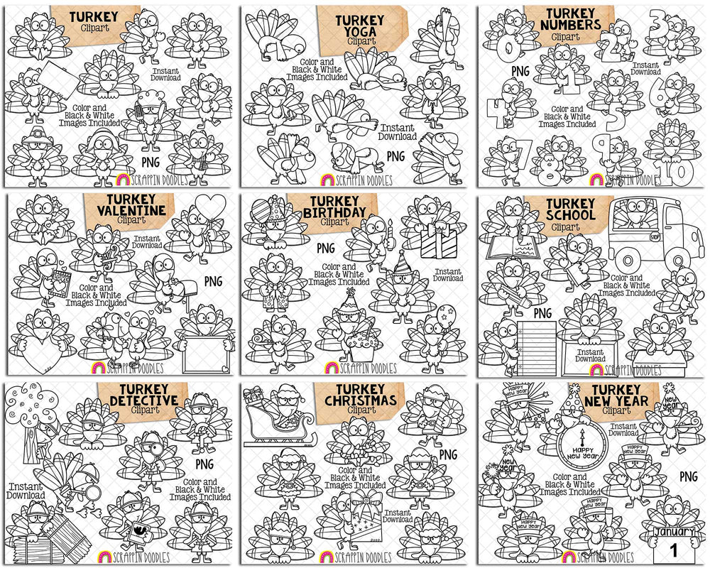 Turkey ClipArt Bundle - Thanksgiving Turkeys - Commercial Use PNG ...