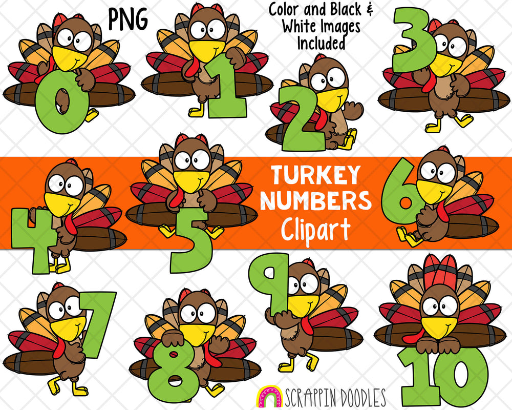 Turkey ClipArt - Cute Number Turkey Clip Art - Numbers - Counting Turk ...