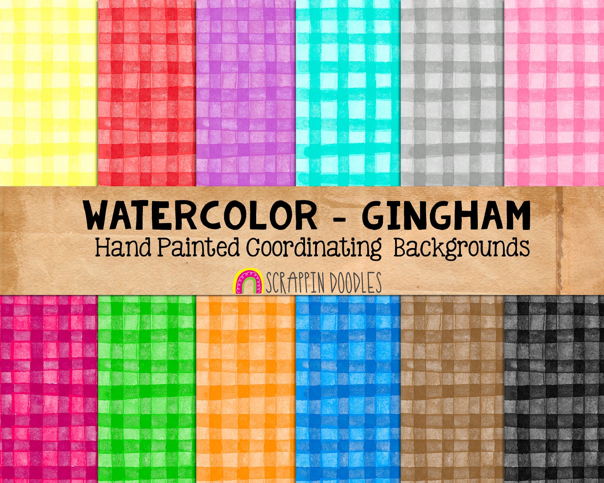 Watercolor Gingham Backgrounds - Digital Papers - Hand Painted Pattern ...