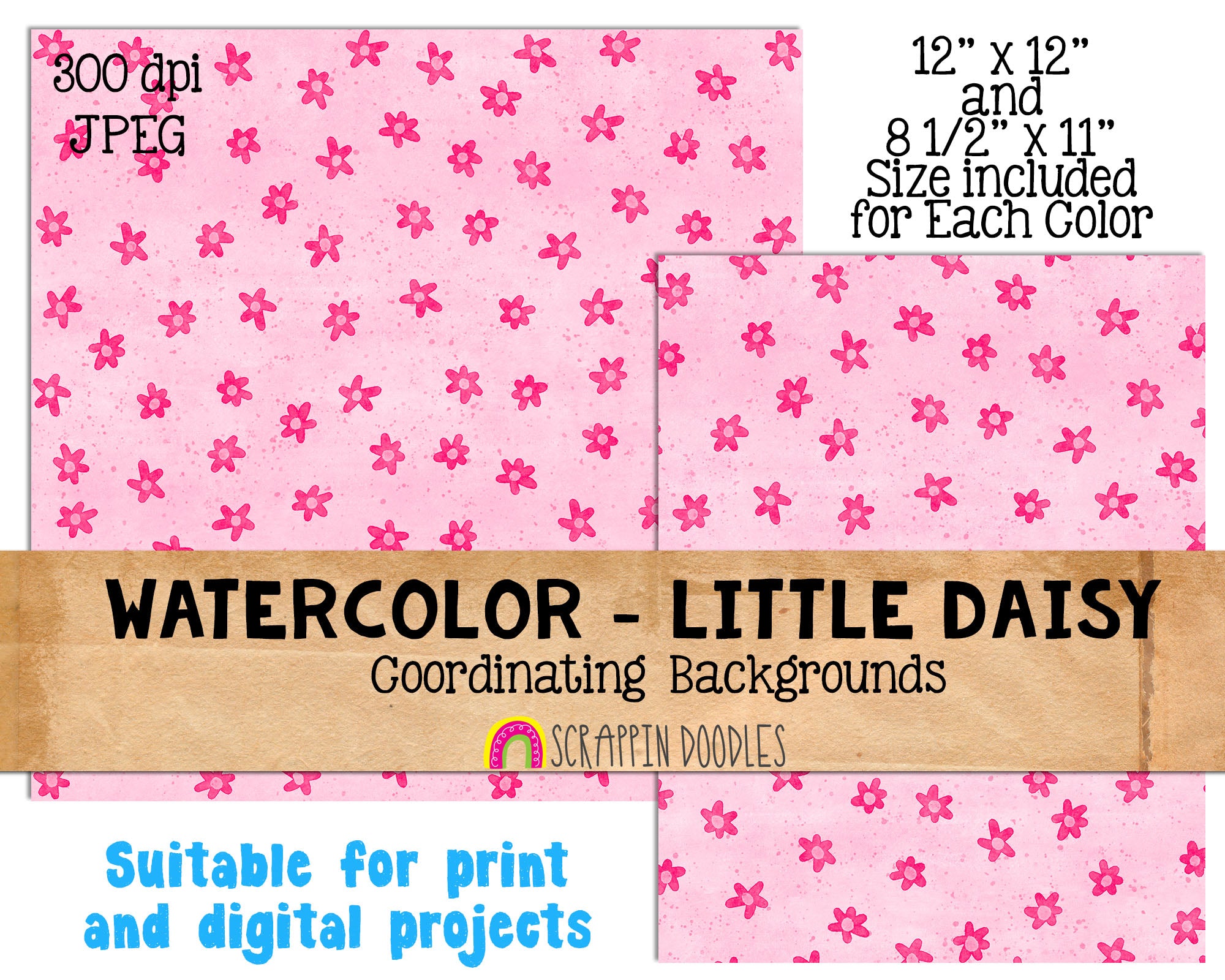 Watercolor Little Daisy Flower Backgrounds - Digital Papers - Hand Pai ...
