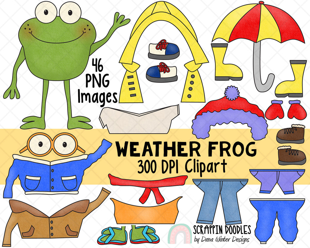 Weather Clip Art - Weather Frog Dress Up - Seasonal Clothing - Winter ...