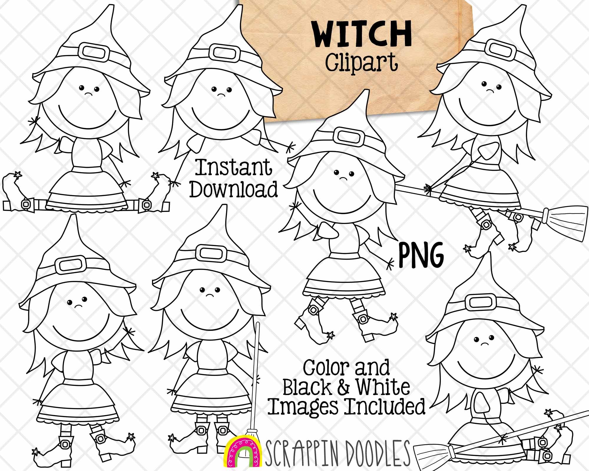 Black And White Witch Clipart